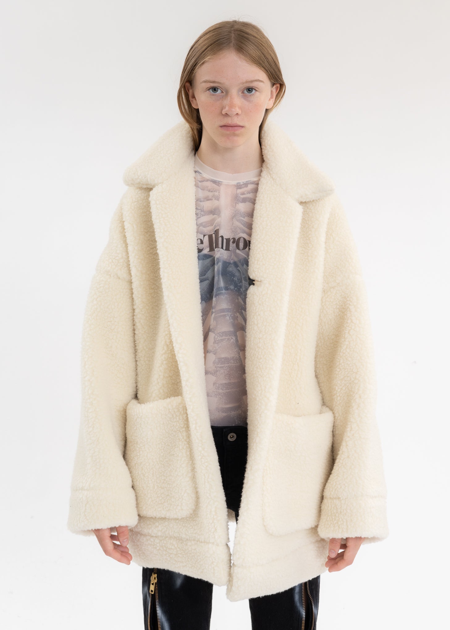 White PHOTO STITCH EMBROIDERY FUR JACKET – 017 Shop