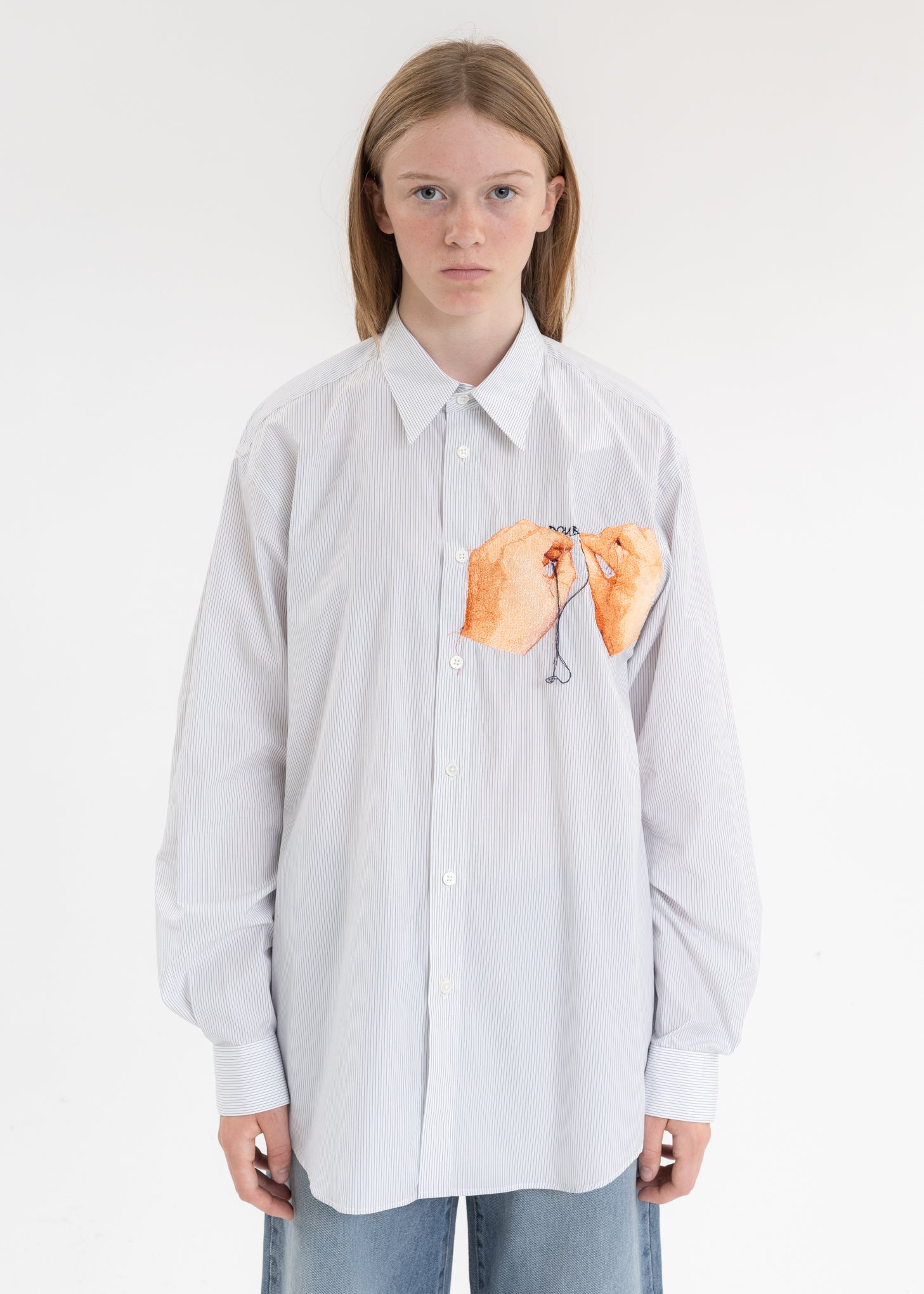 White “HAND-EMBROIDERY” PHOTO STITCH SHIRT – 017 Shop