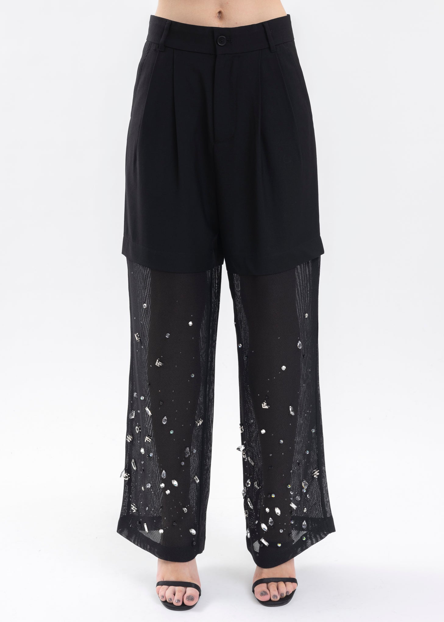 BLACK EMBELLISHED SHEER TROUSER – 017 Shop