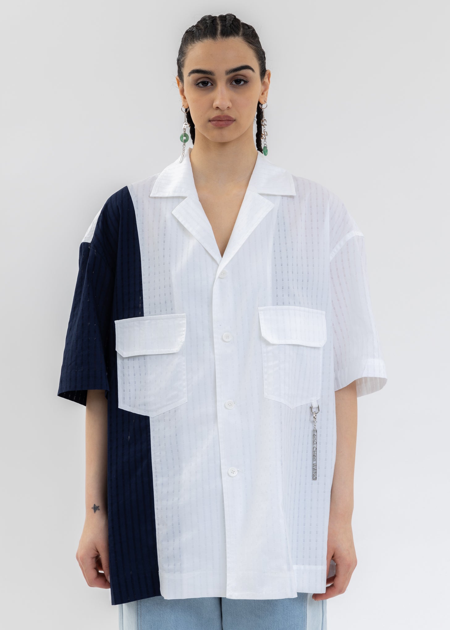 BLUE / WHITE PANELLED 2 TONE SHIRT – 017 Shop
