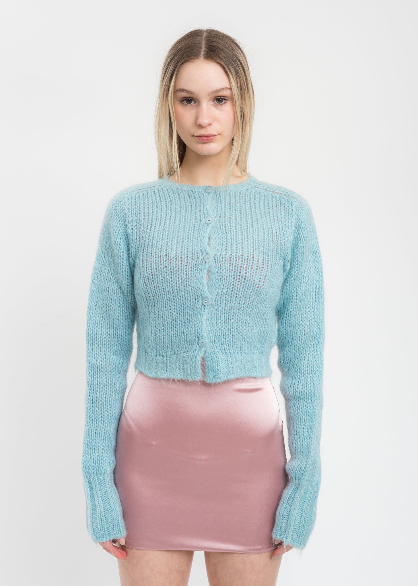 Sky Blue Mohair Fuzzy Cropped Cardigan – 017 Shop