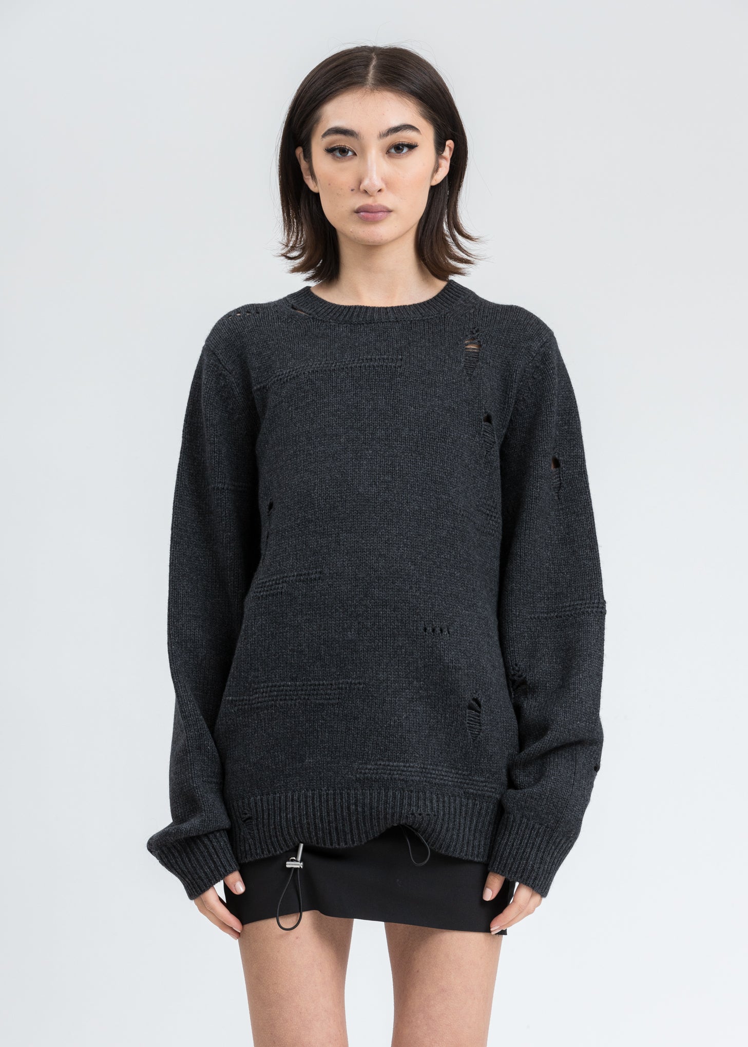 Charcoal Distressed Crewneck – 017 Shop