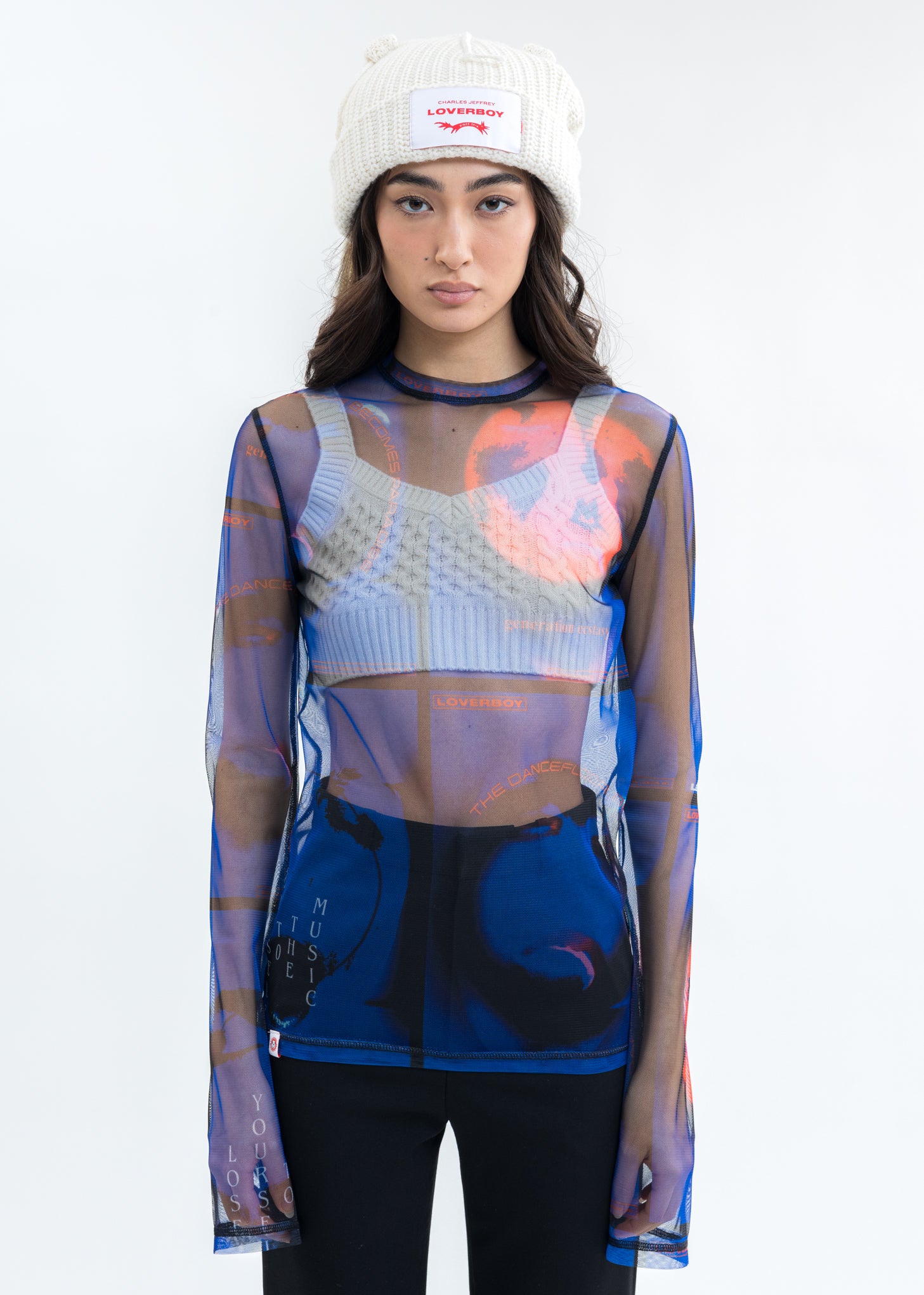 Blue GEORGE ALLAN PRINT Mesh Long Sleeve – 017 Shop
