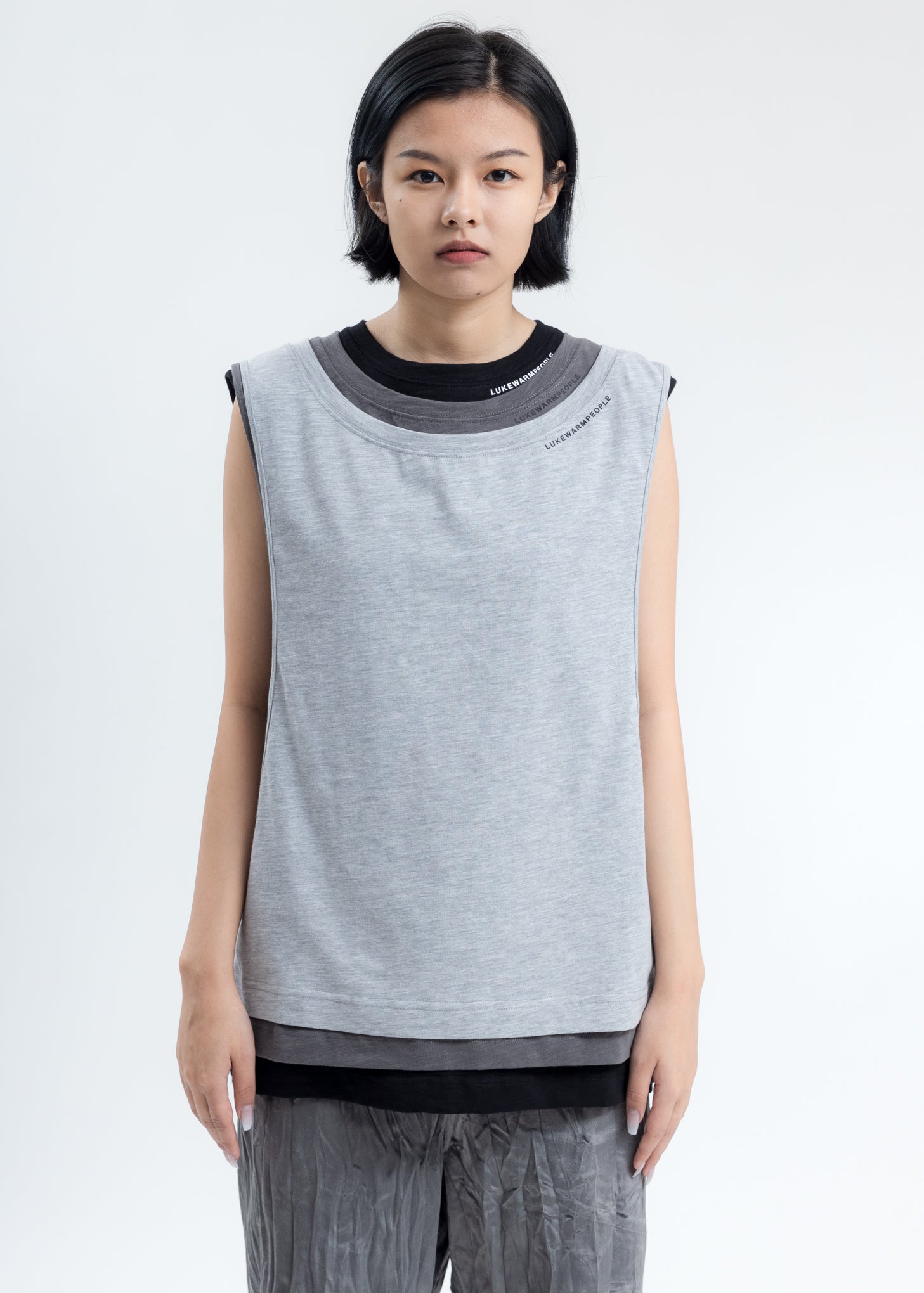 Grey Triple Layer Muscle Tee – 017 Shop