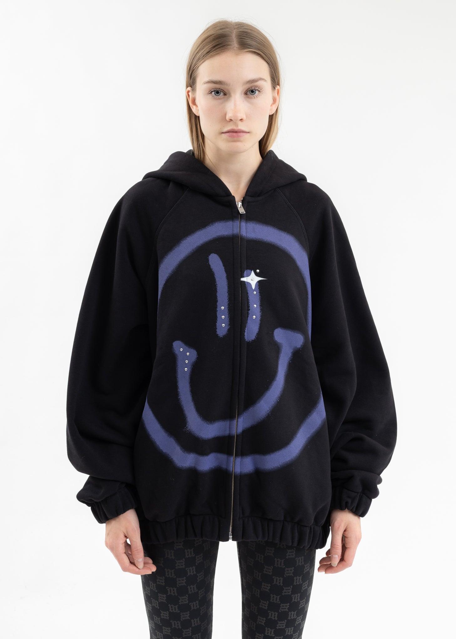BLACK GIGA SMILEY ZIPPED HOODIE – 017 Shop