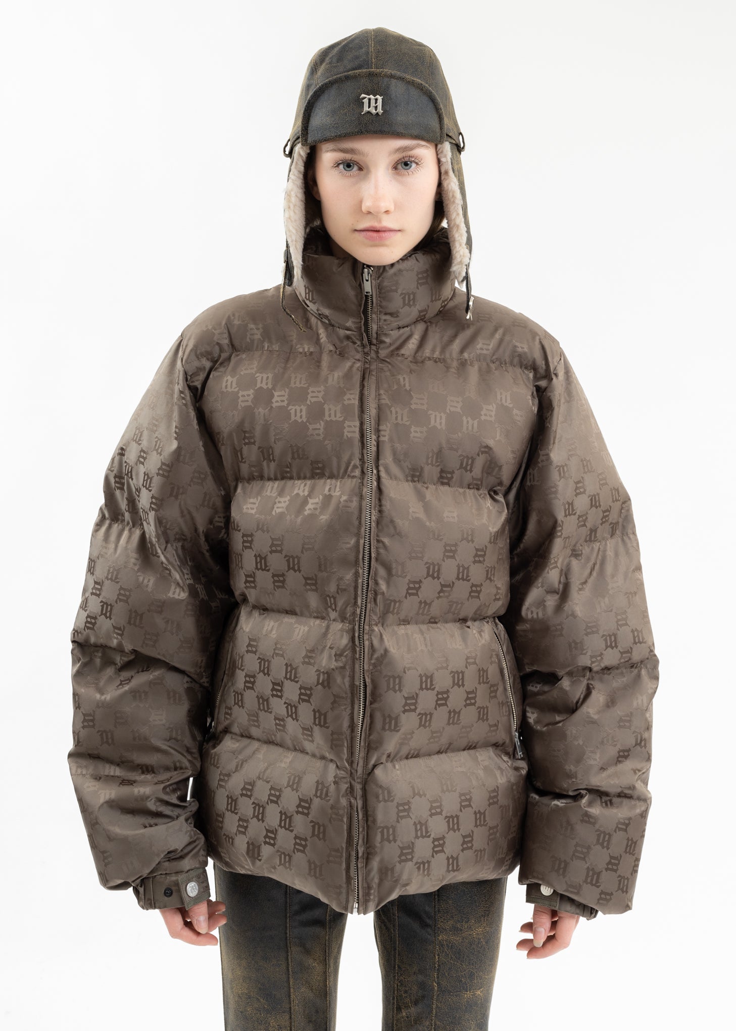 OLIVE MONOGRAM NYLON PUFFER – 017 Shop