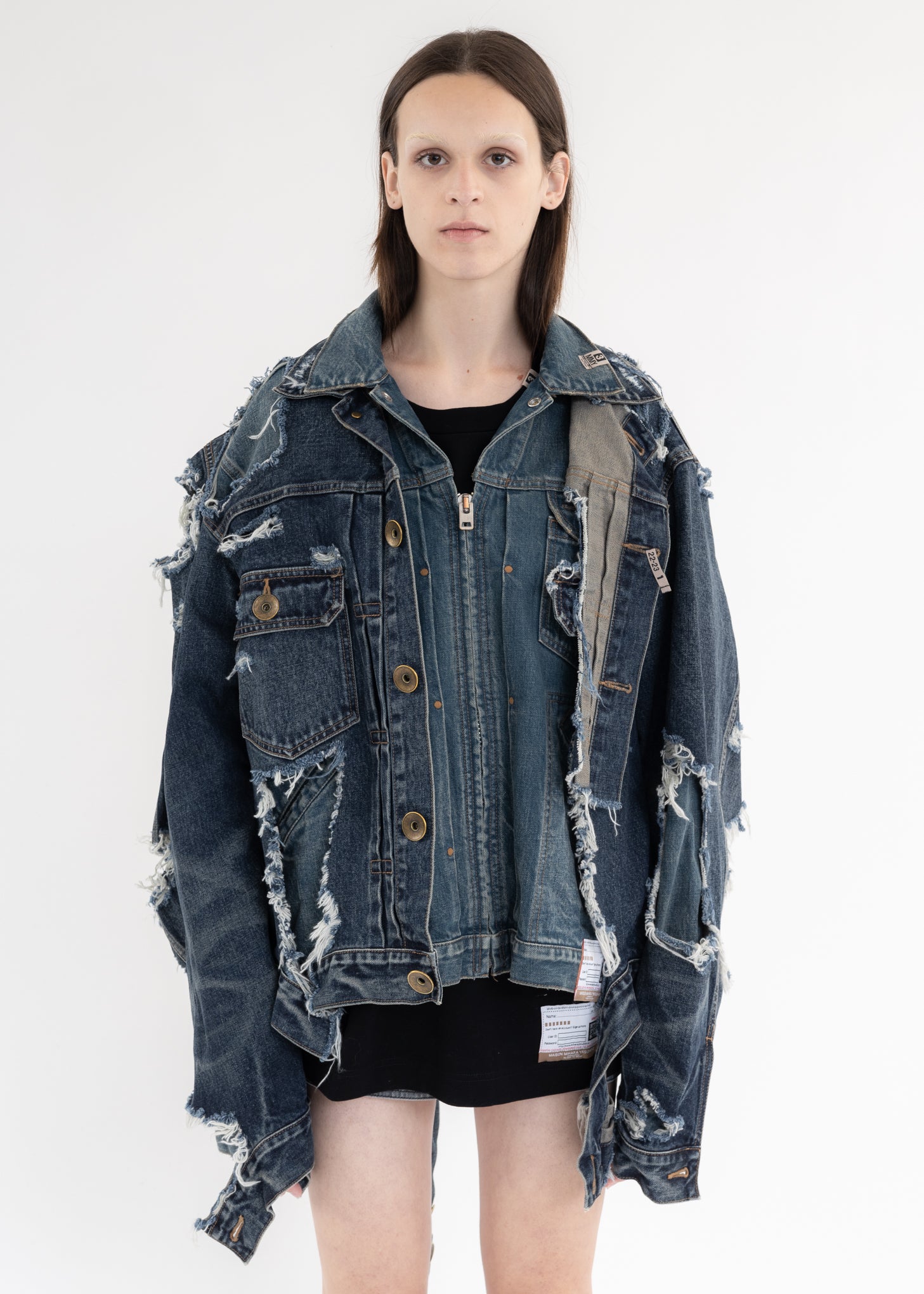 Indigo Damaged Layered Denim Jacket – 017 Shop