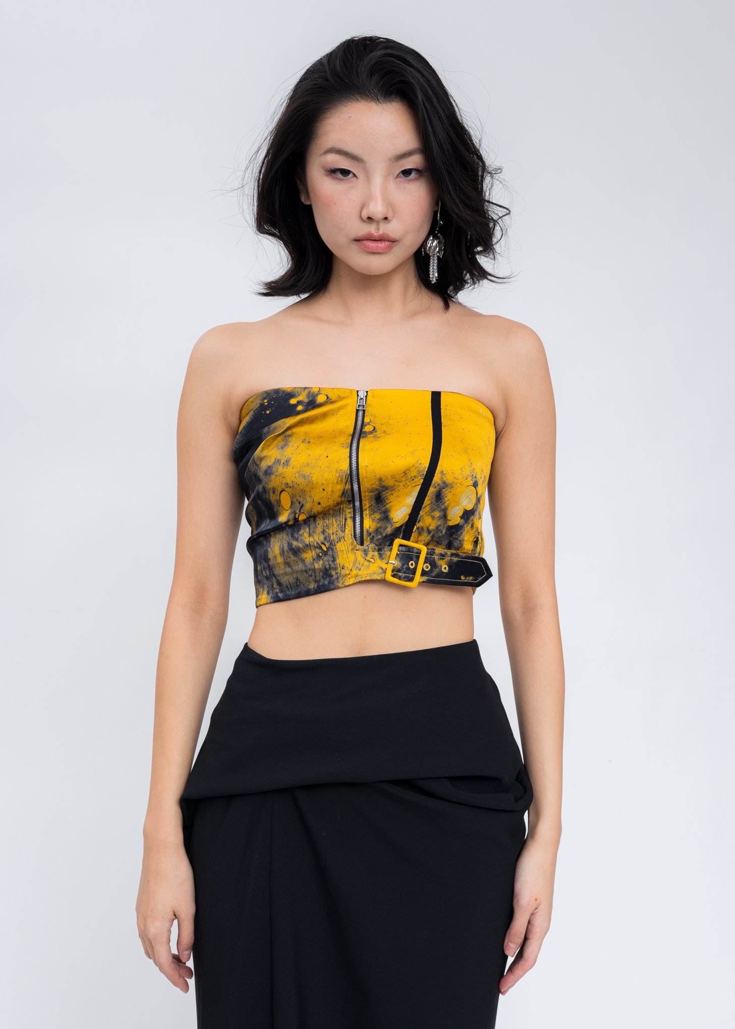 Yellow Printed Silk Tube Top – 017 Shop