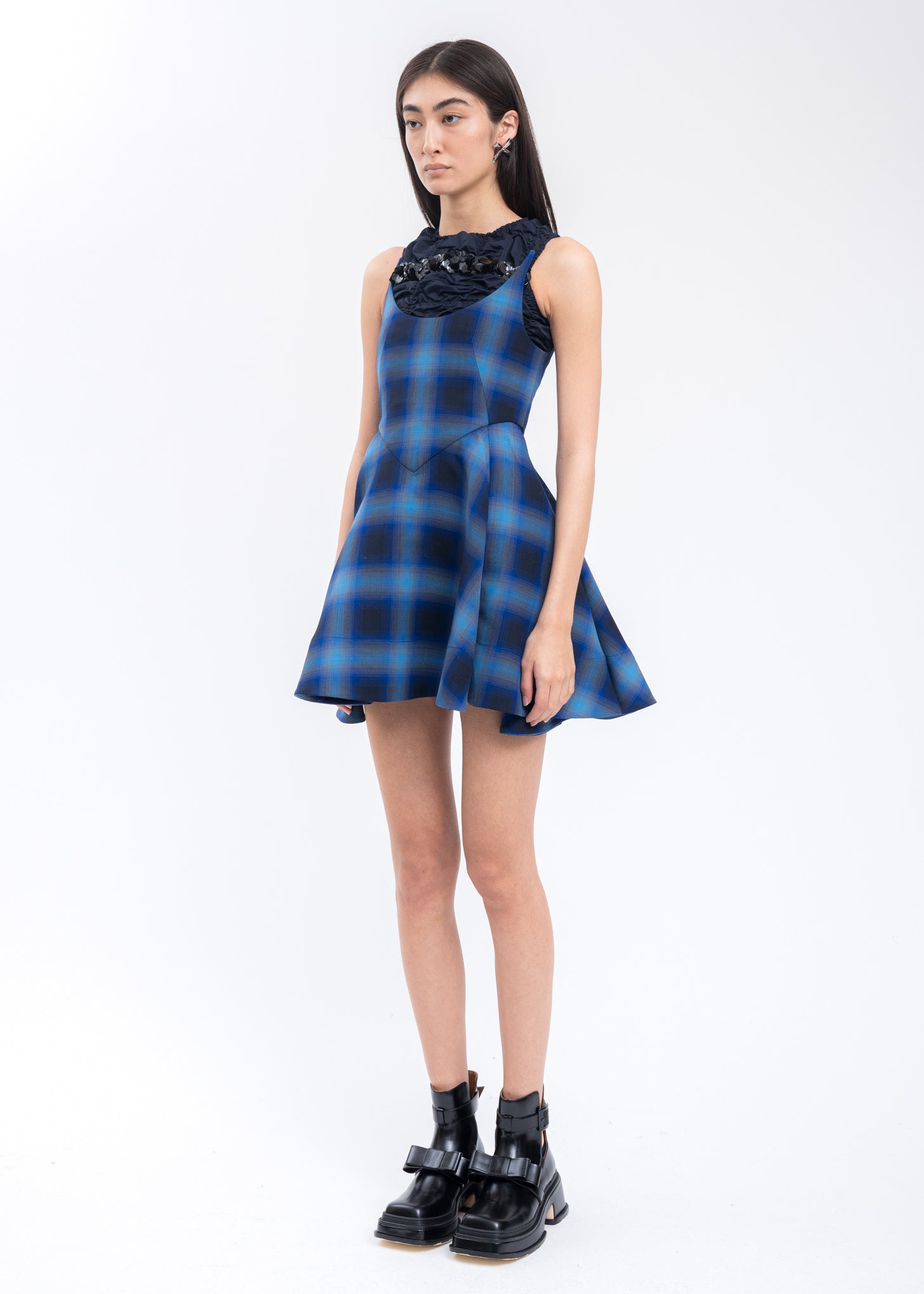Blue Check Braces Dress – 017 Shop