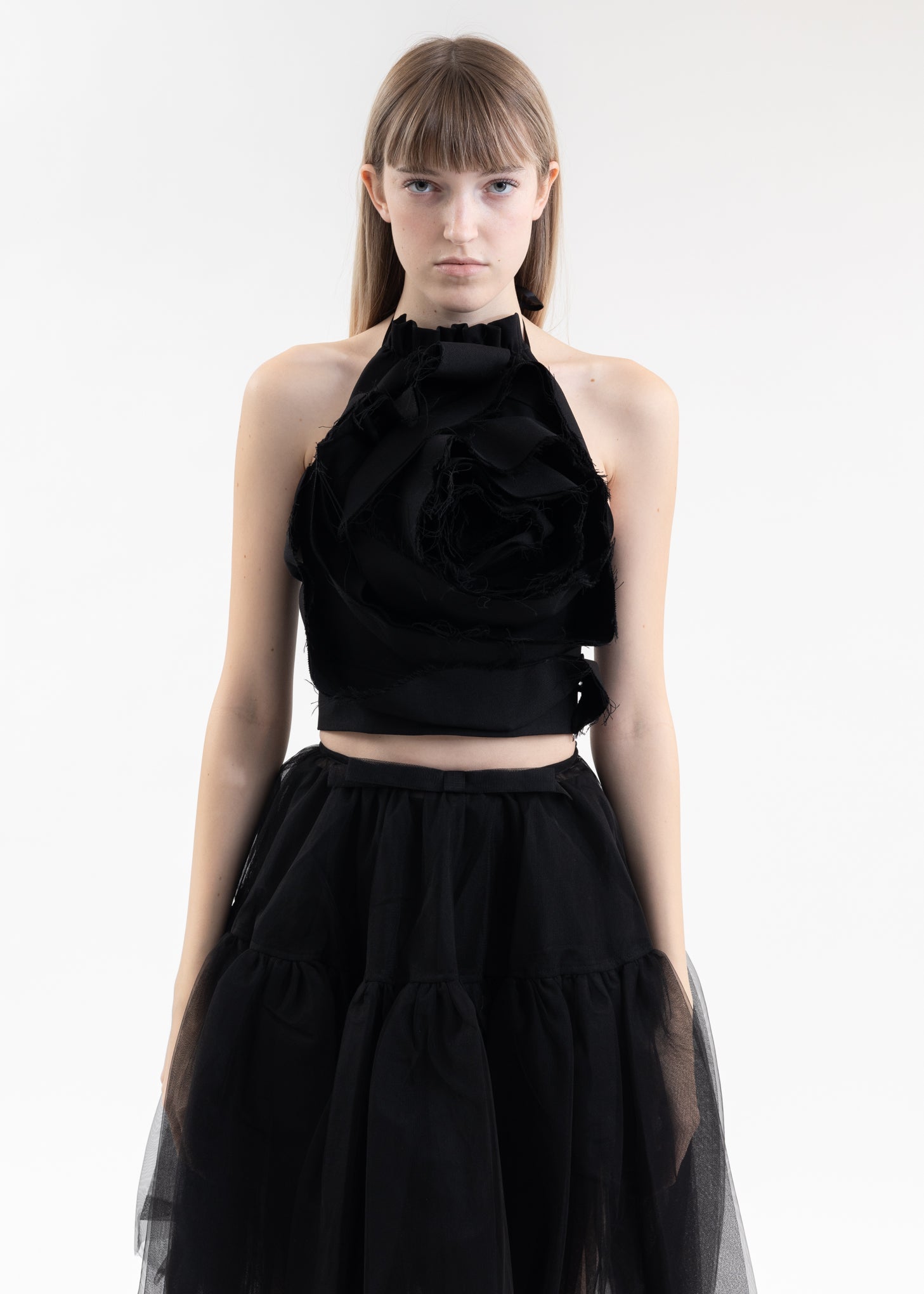 Black Halterneck Rose Top – 017 Shop