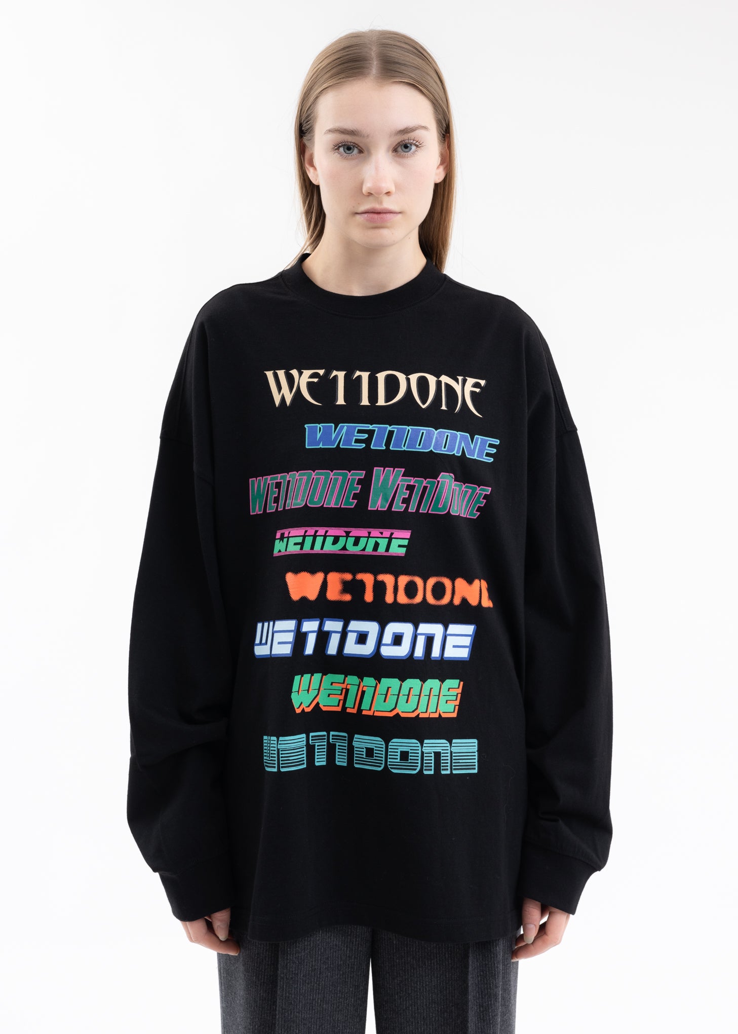 BLACK MULTI LOGO LONG- SLEEVED T-SHIRT – 017 Shop
