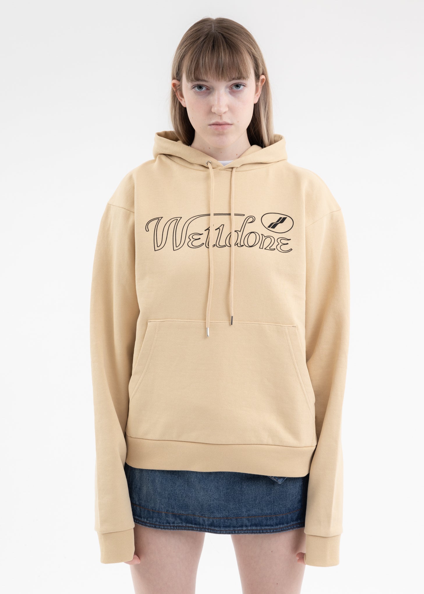 BEIGE CURSIVE LOGO FITTED HOODIE – 017 Shop