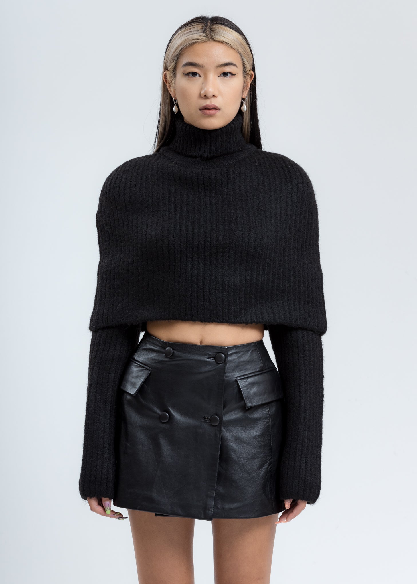 Black Turtleneck Knit Cape – 017 Shop