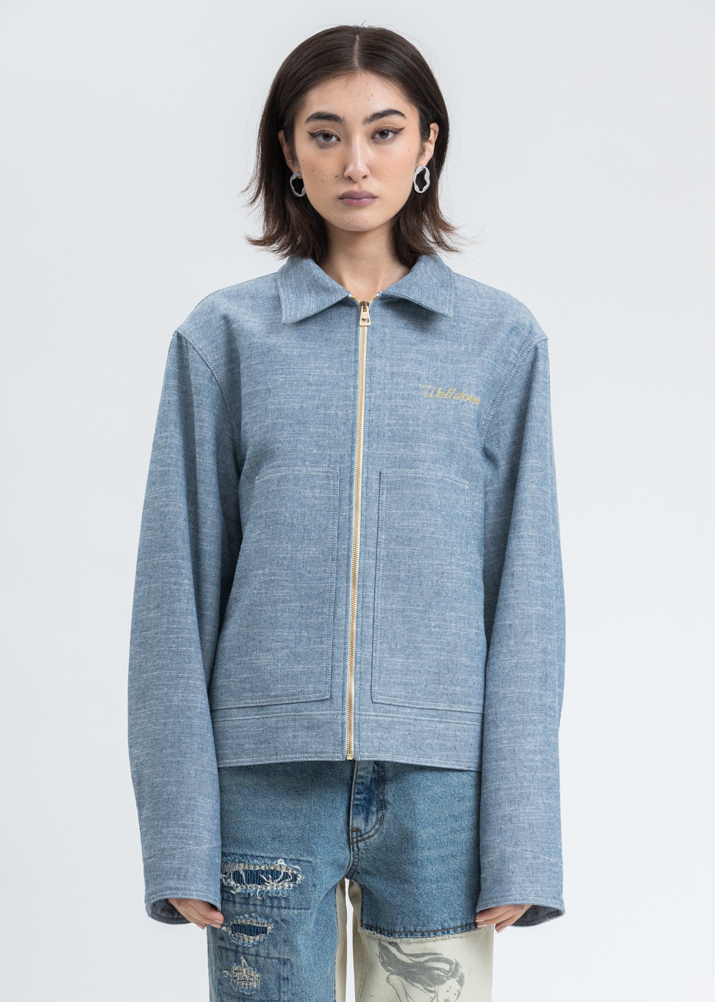 Blue Printed Linen Work Jacket – 017 Shop