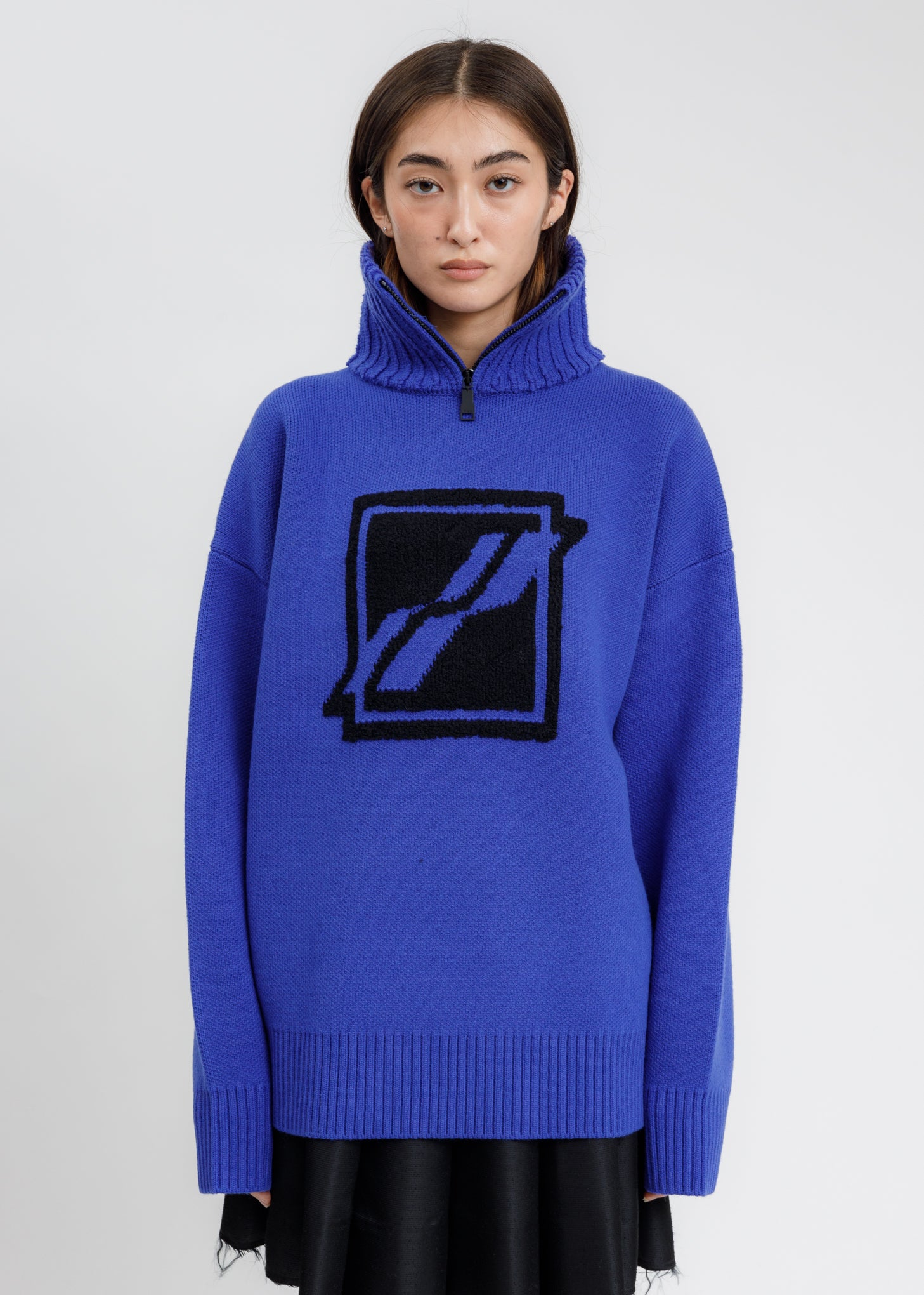Blue Square Logo Pile Knit Jumper – 017 Shop