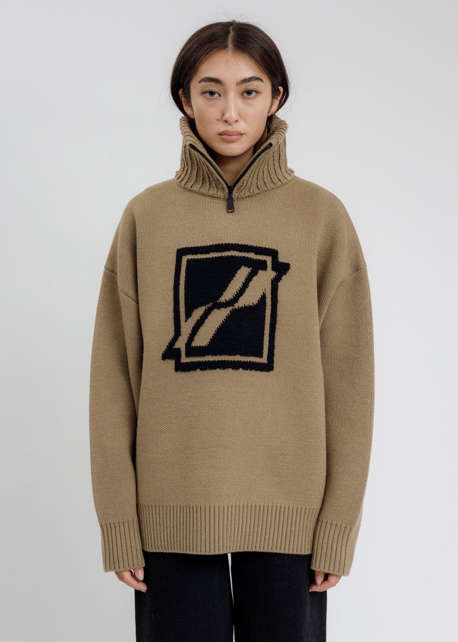 Brown Square Logo Pile Knit Jumper – 017 Shop