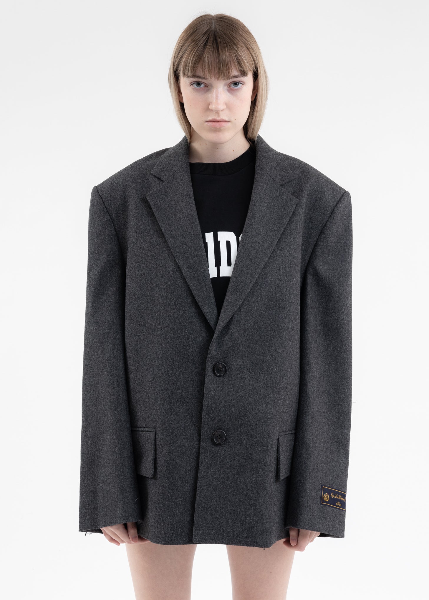DARK GREY MOVIE PRINT FLANNEL SINGLE BLAZER – 017 Shop