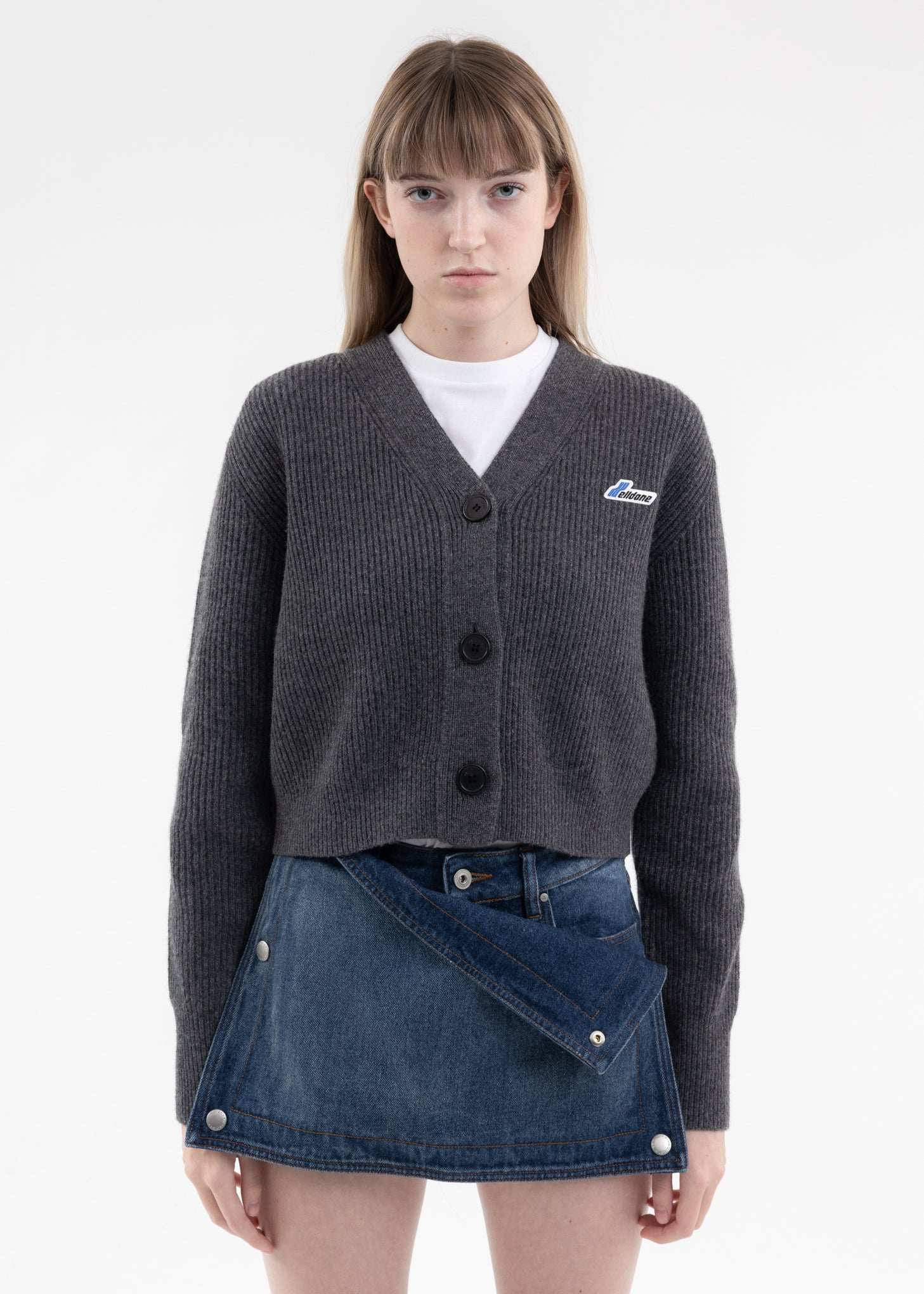 GREY LOGO PATCHED KNIT CARDIGAN – 017 Shop