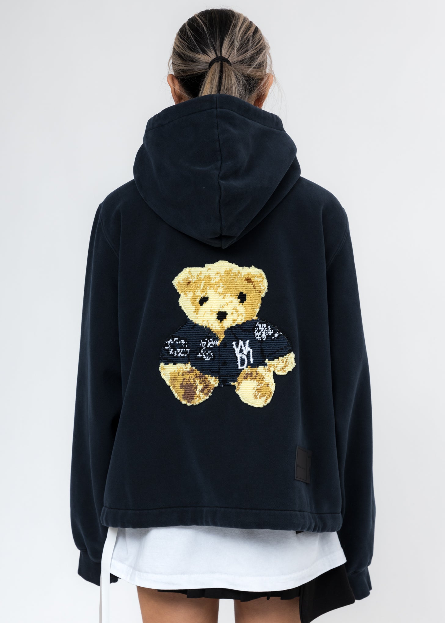 Navy Embroidered Teddy Zip-Up Hoodie – 017 Shop