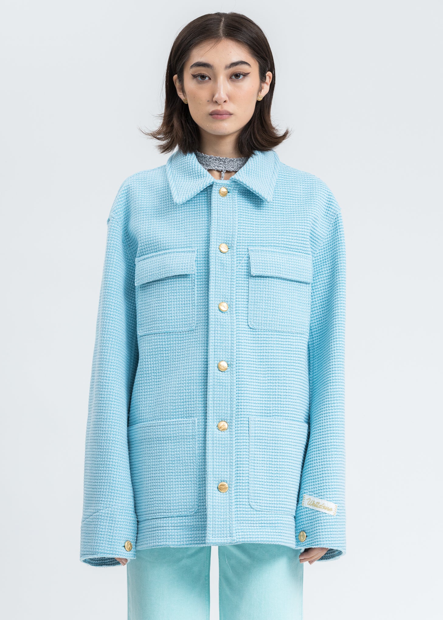 Sky Blue Waffle Texture Cotton Jacket – 017 Shop