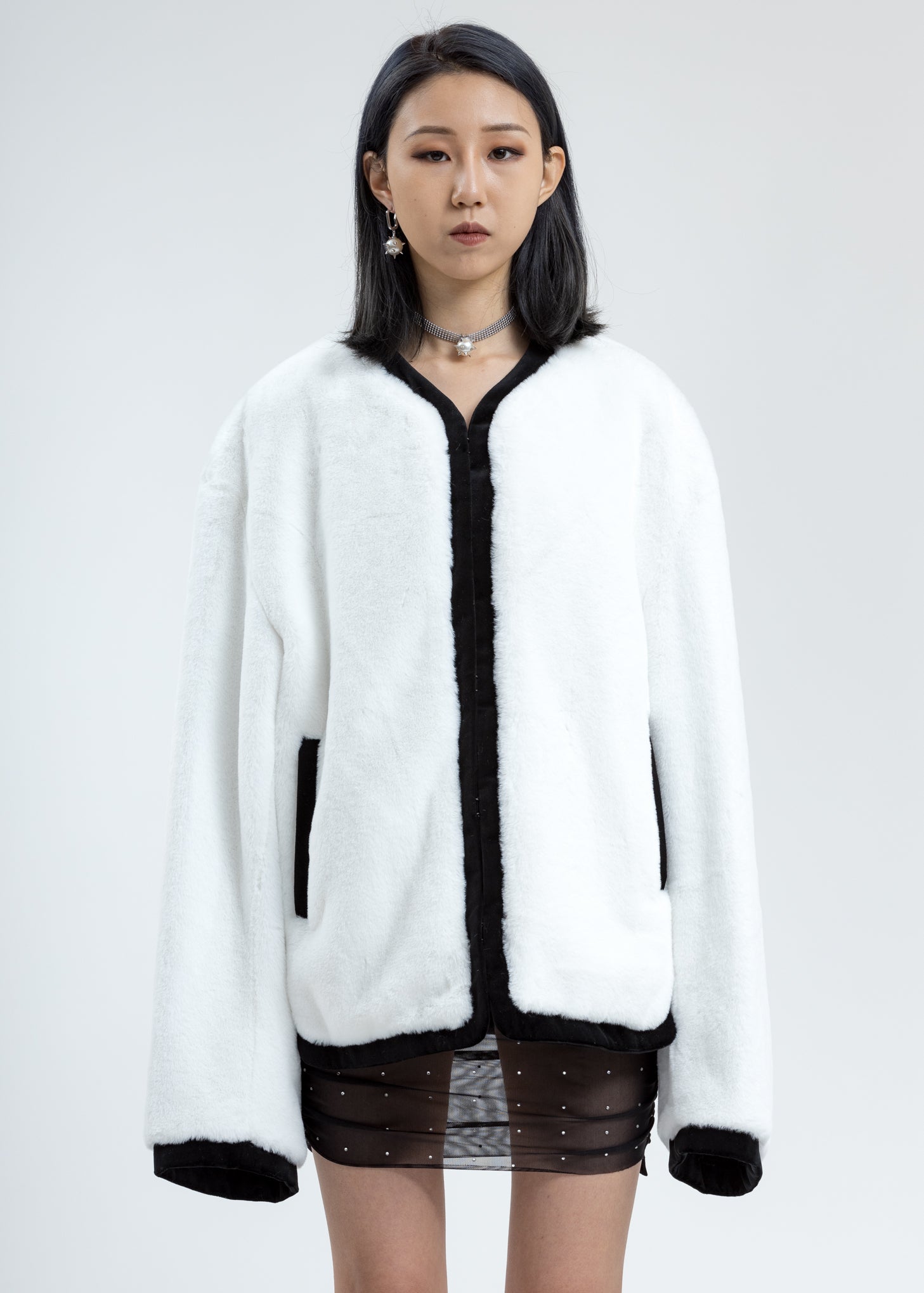 White Faux Fur Round Neck Jacket – 017 Shop