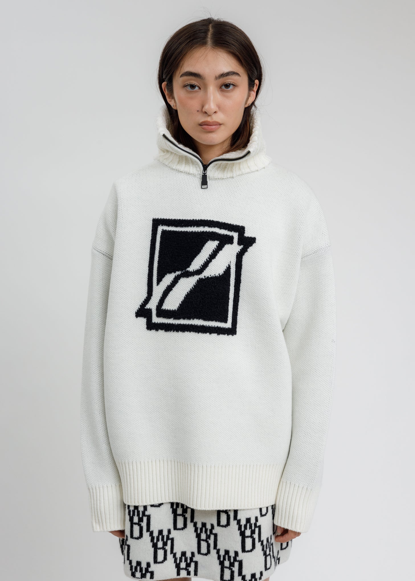White Square Logo Pile Knit Jumper – 017 Shop