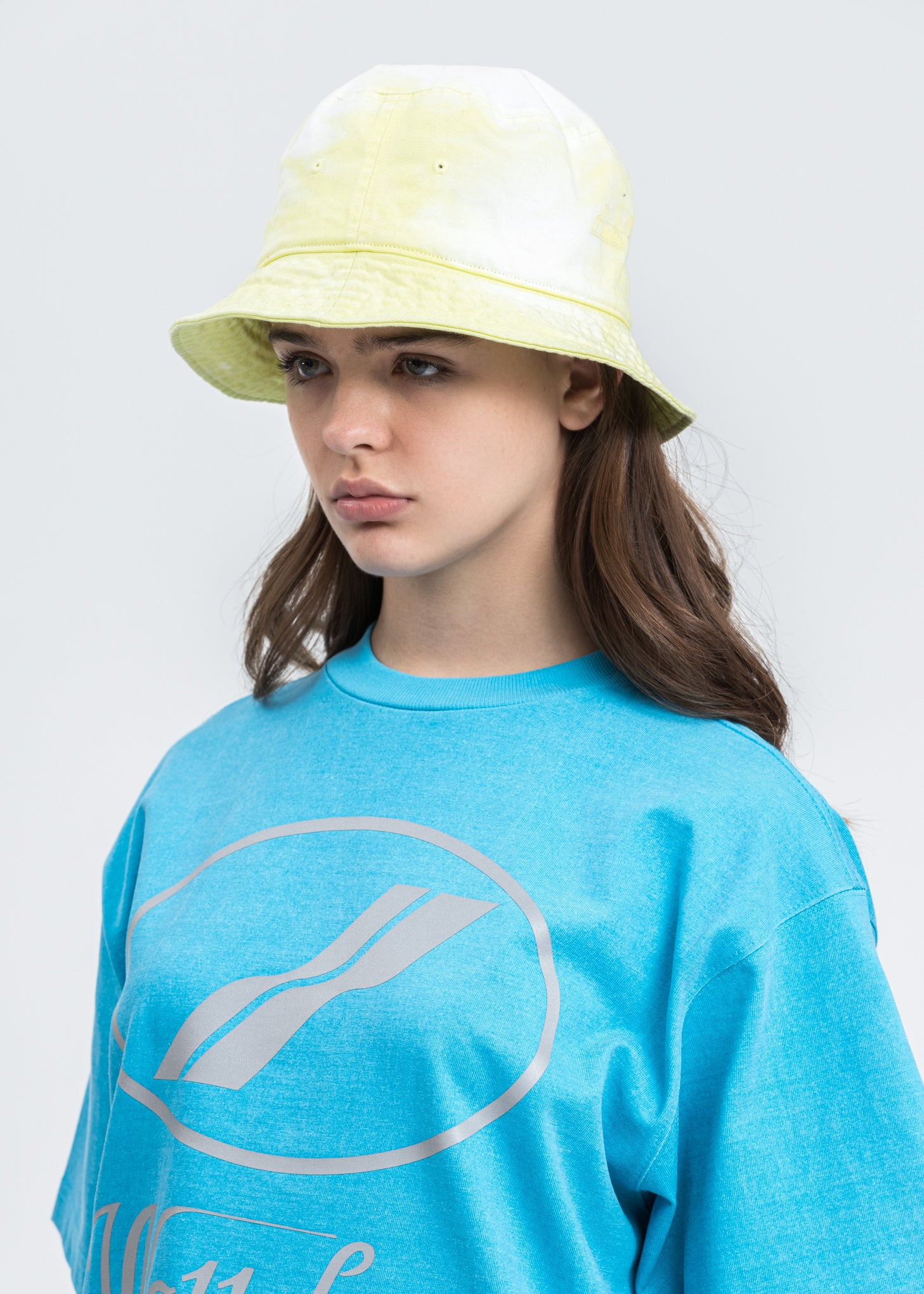 Yellow Hand Bleached Iridescent Logo Embossed Bucket Hat – 017 Shop