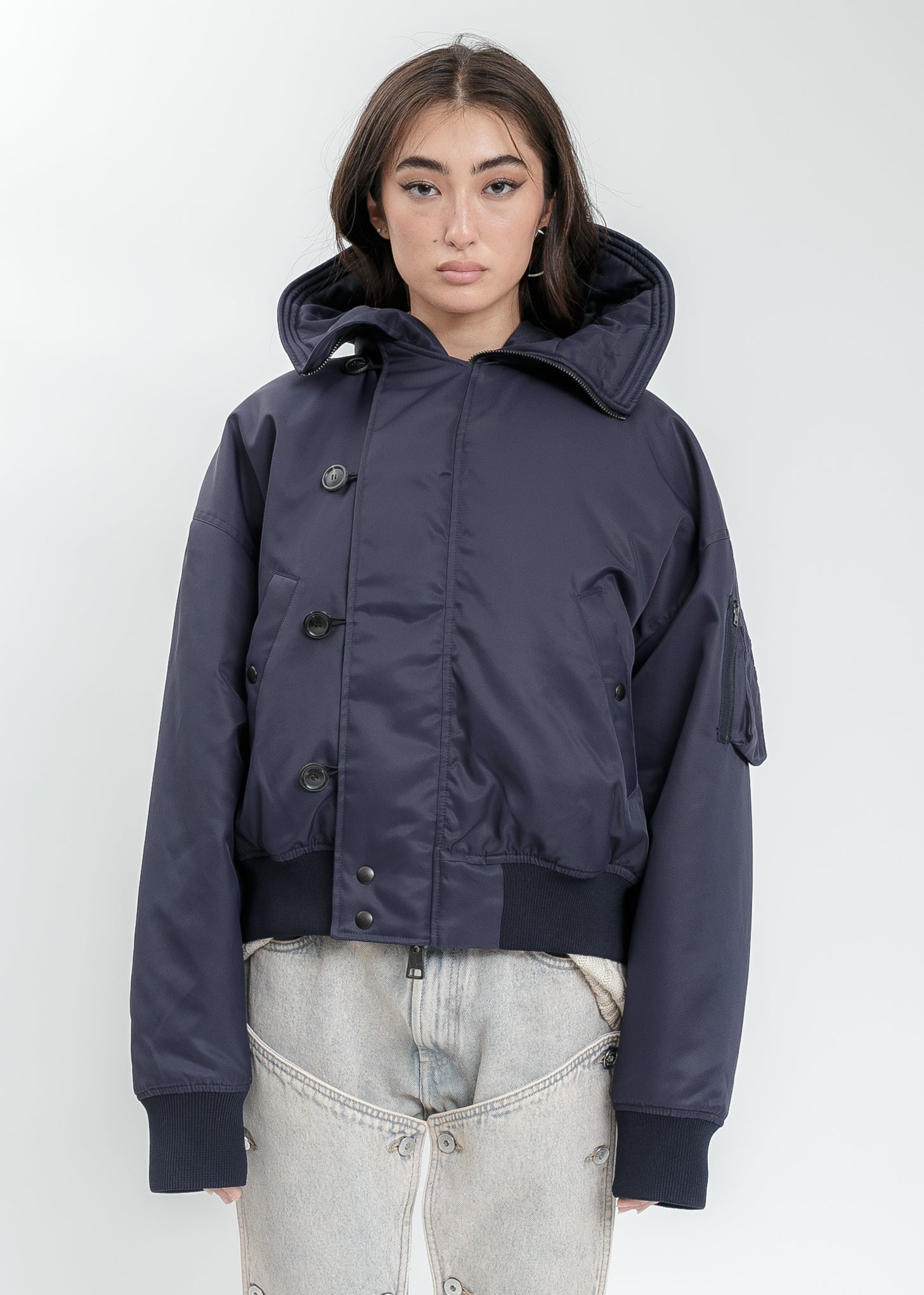 Navy Split Bomber Jacket – 017 Shop