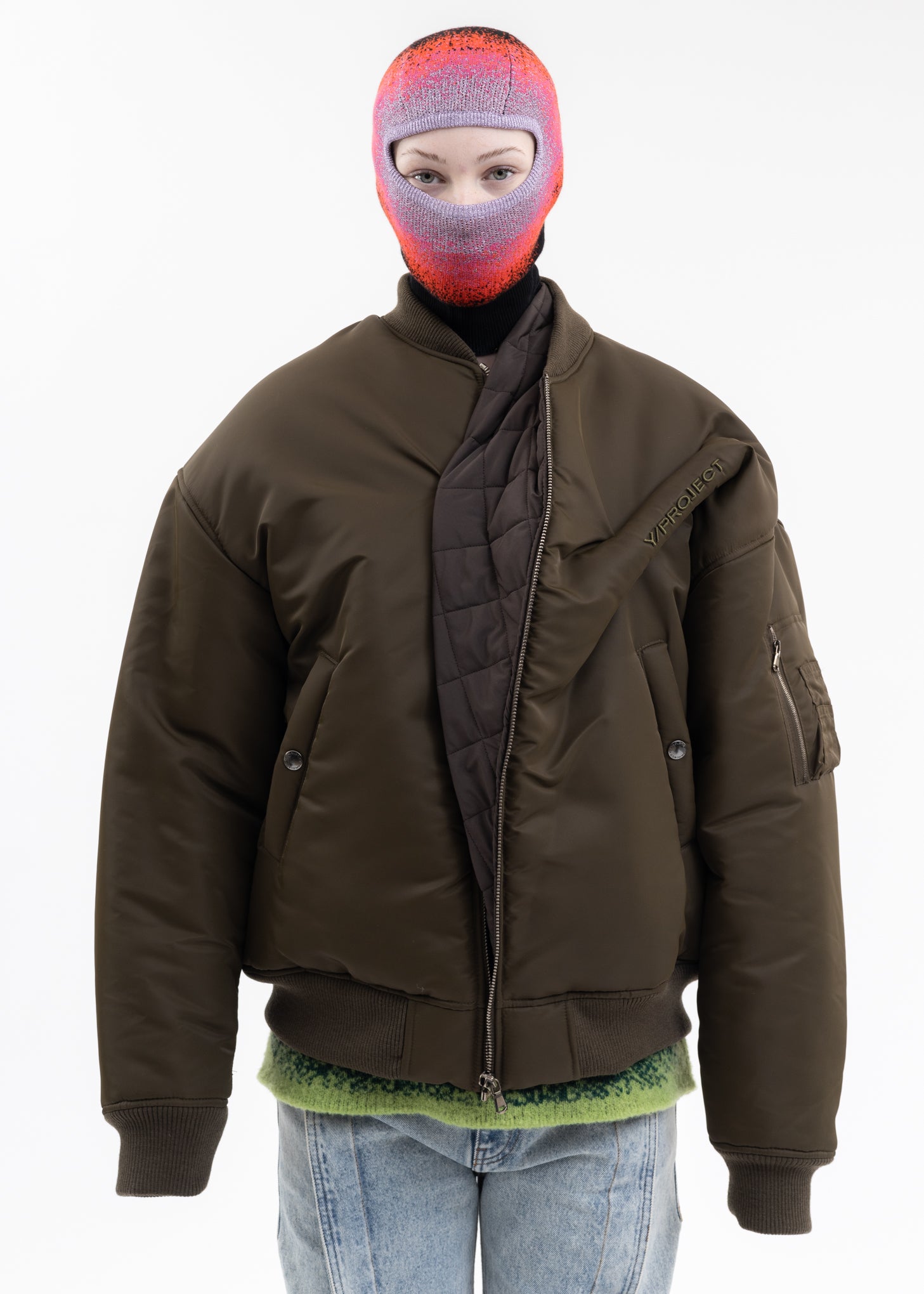 ARMY GREEN PINCHED LOGO BOMBER – 017 Shop