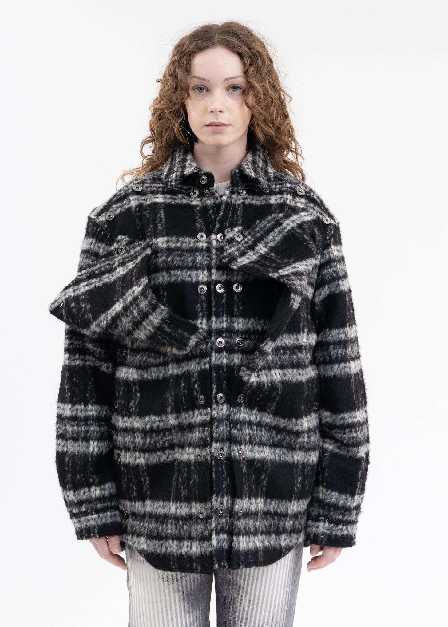 BLACK / WHITE CHECK BUTTON PANEL JACKET – 017 Shop