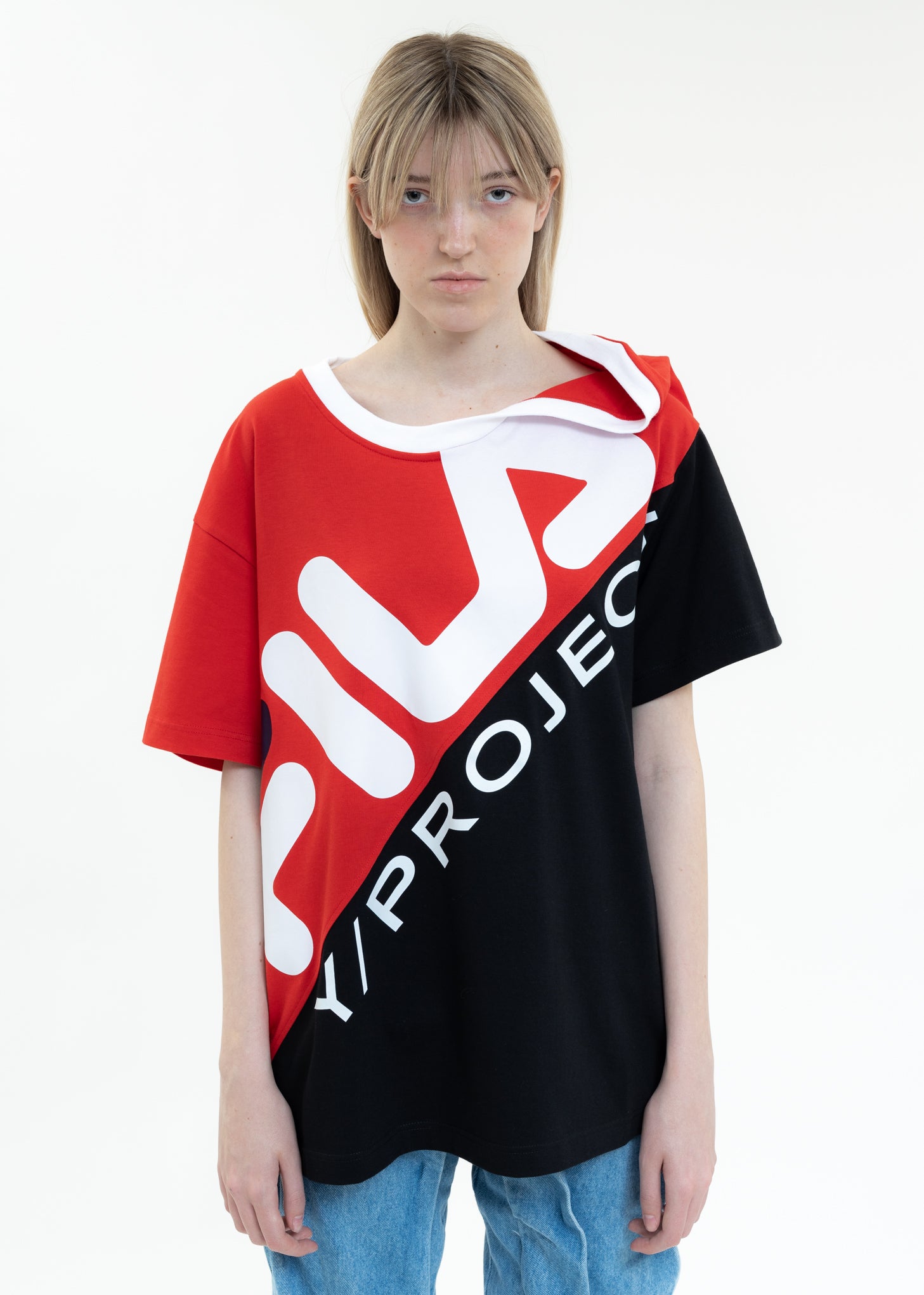 Red And Black Y/PROJECT X FILA CLIP SHOULDER T-Shirt – 017 Shop