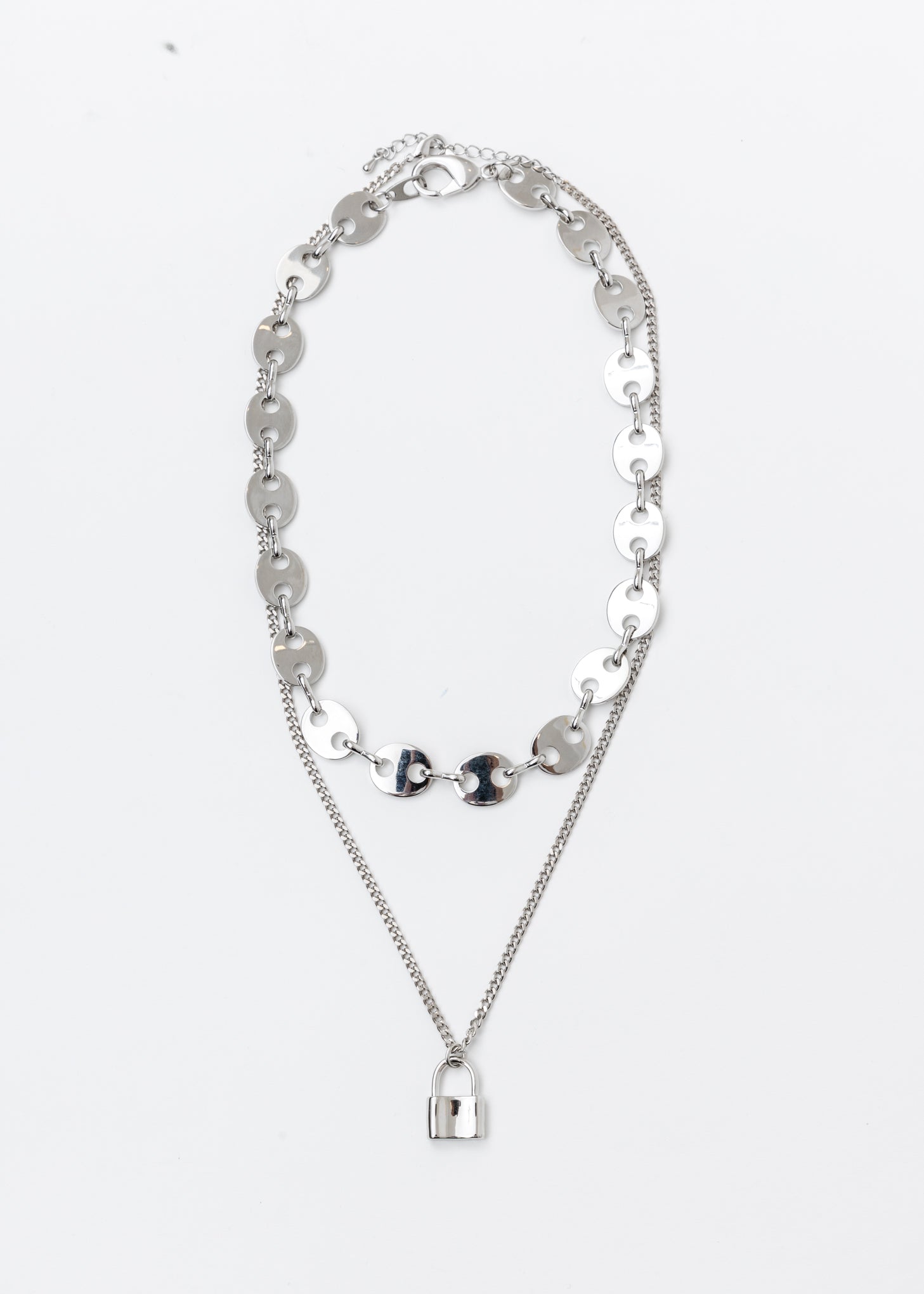 Silver Chains And Lock Necklaces Set – 017 Shop