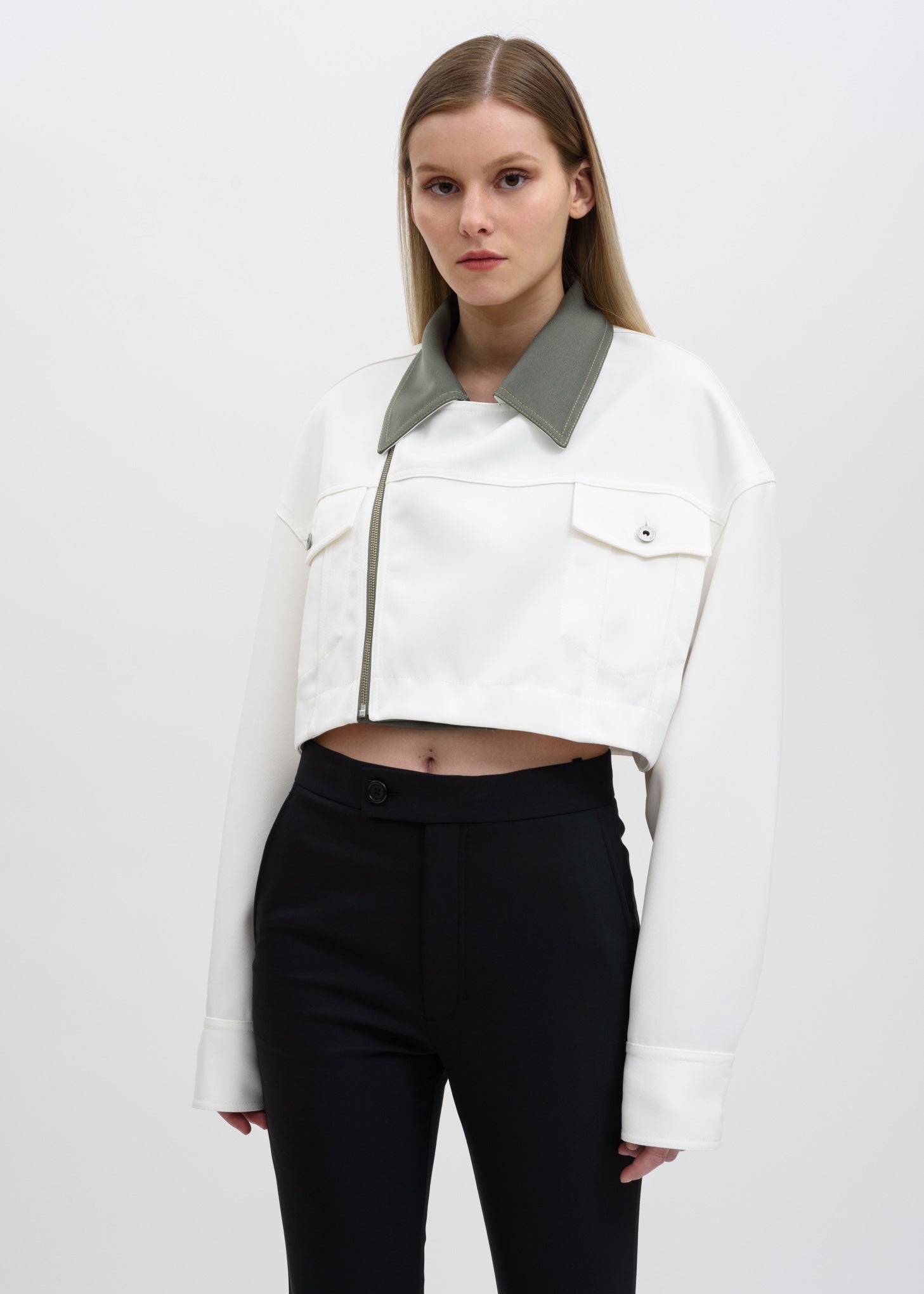 White Color Blocked Double Breasted Jacket – 017 Shop