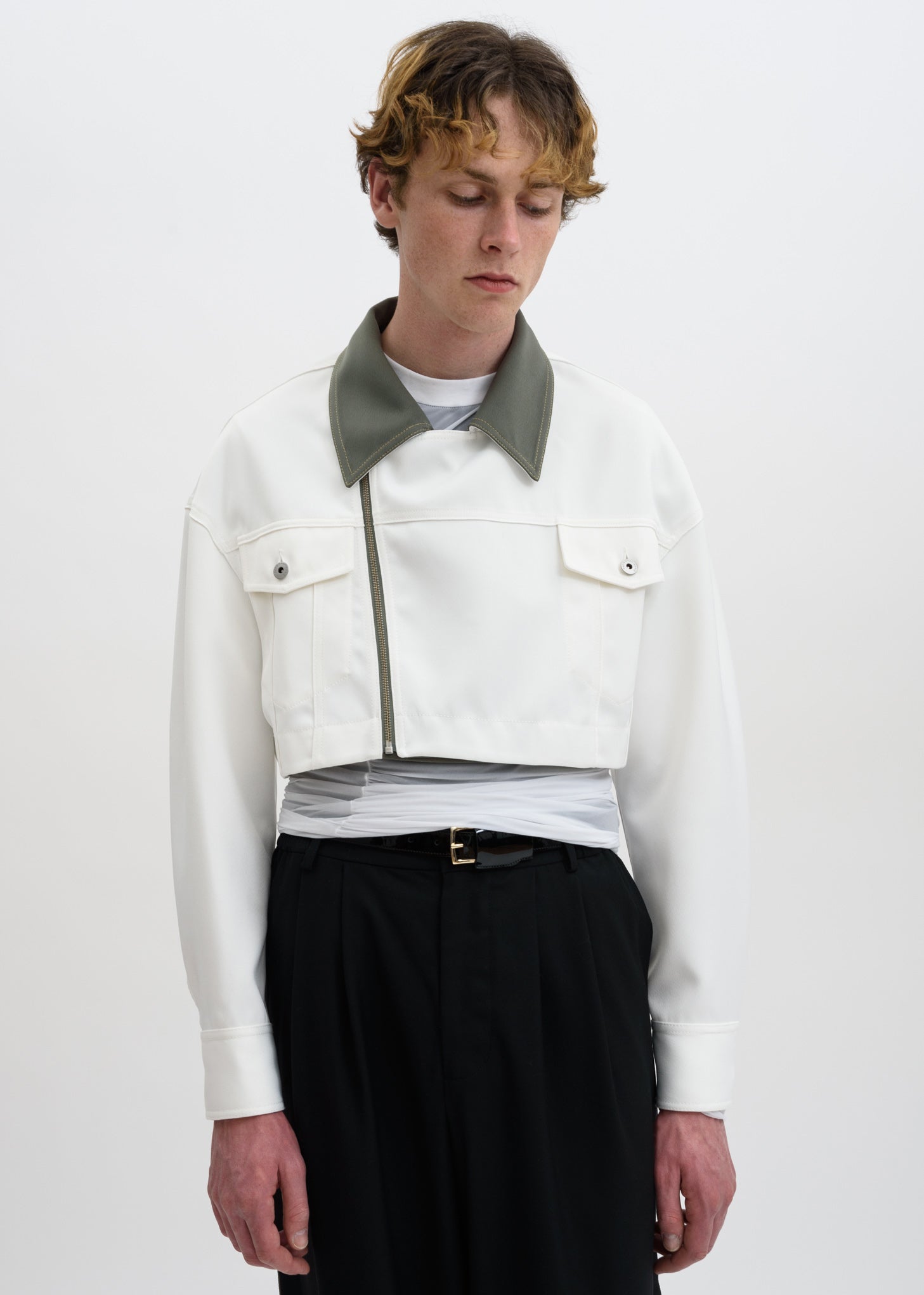 White Color Blocked Double Breasted Jacket – 017 Shop