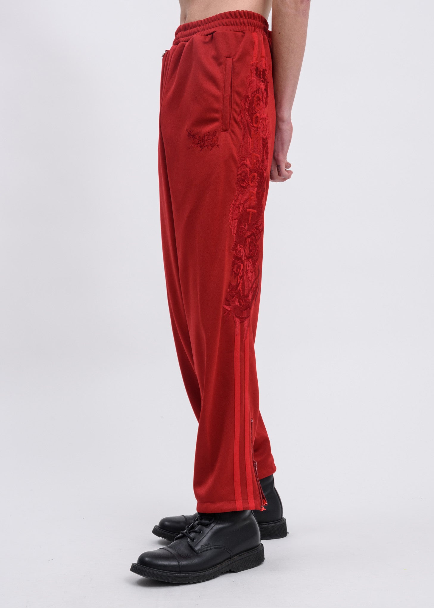 Red Chaos Embroidery Track Pants – 017 Shop
