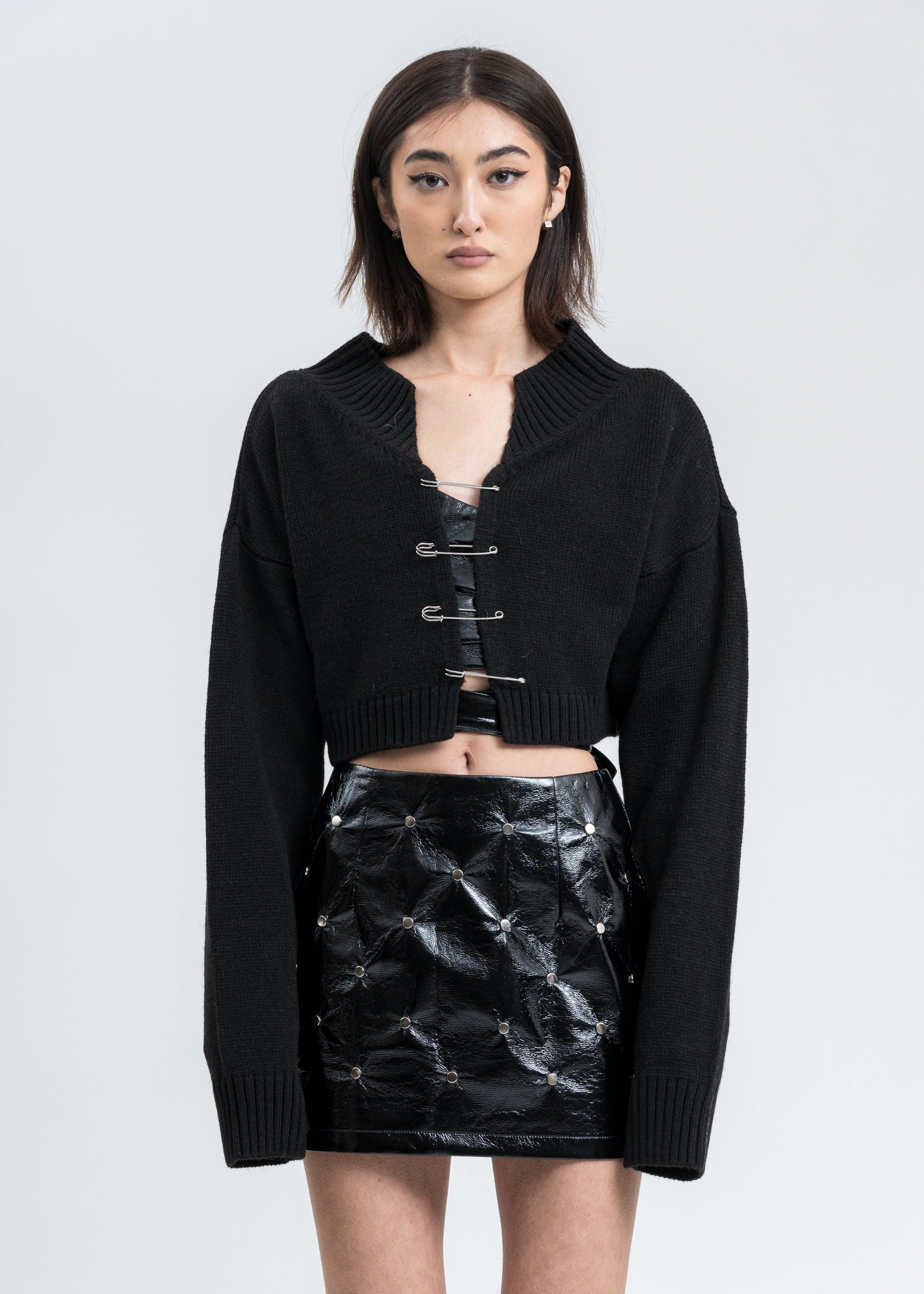 Black Knit Safety Pin Sweater – 017 Shop