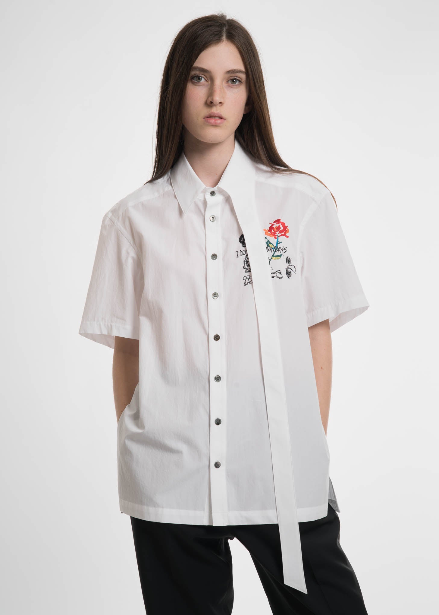 White Embroidered Nerd Shirt – 017 Shop