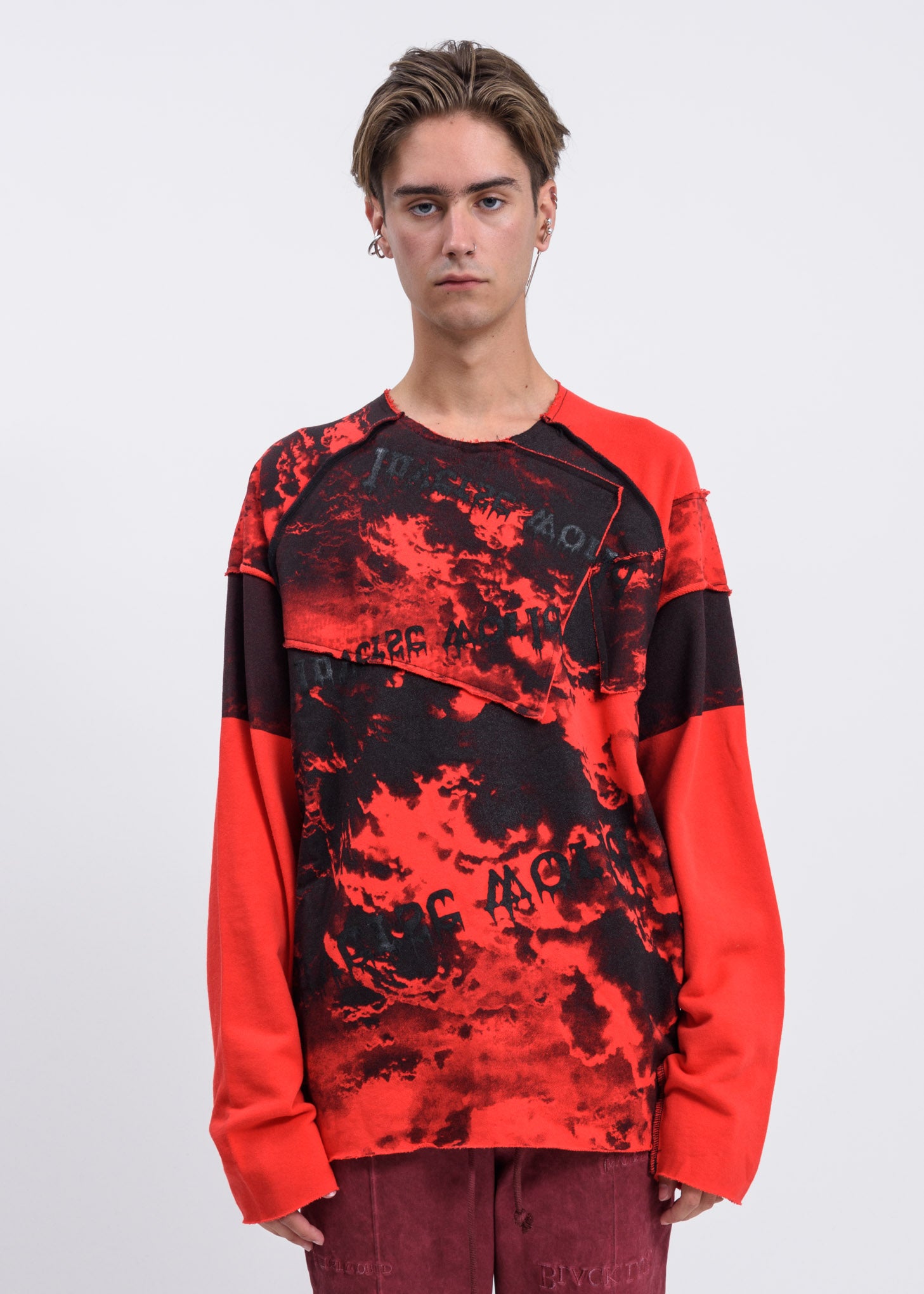 Red Distressed Panel Sweater – 017 Shop