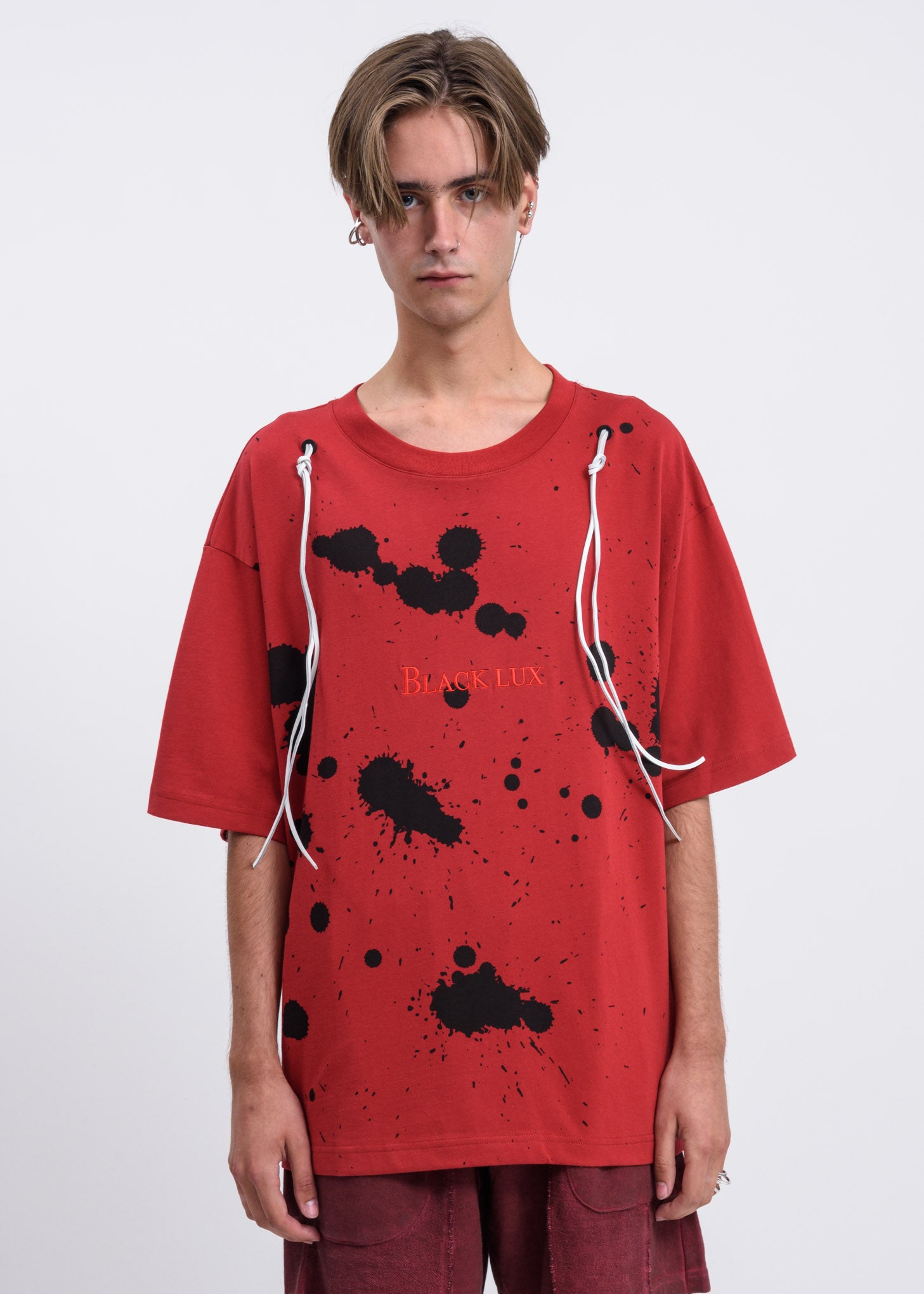 Red Splatter T-Shirt w/ Clouds Print – 017 Shop