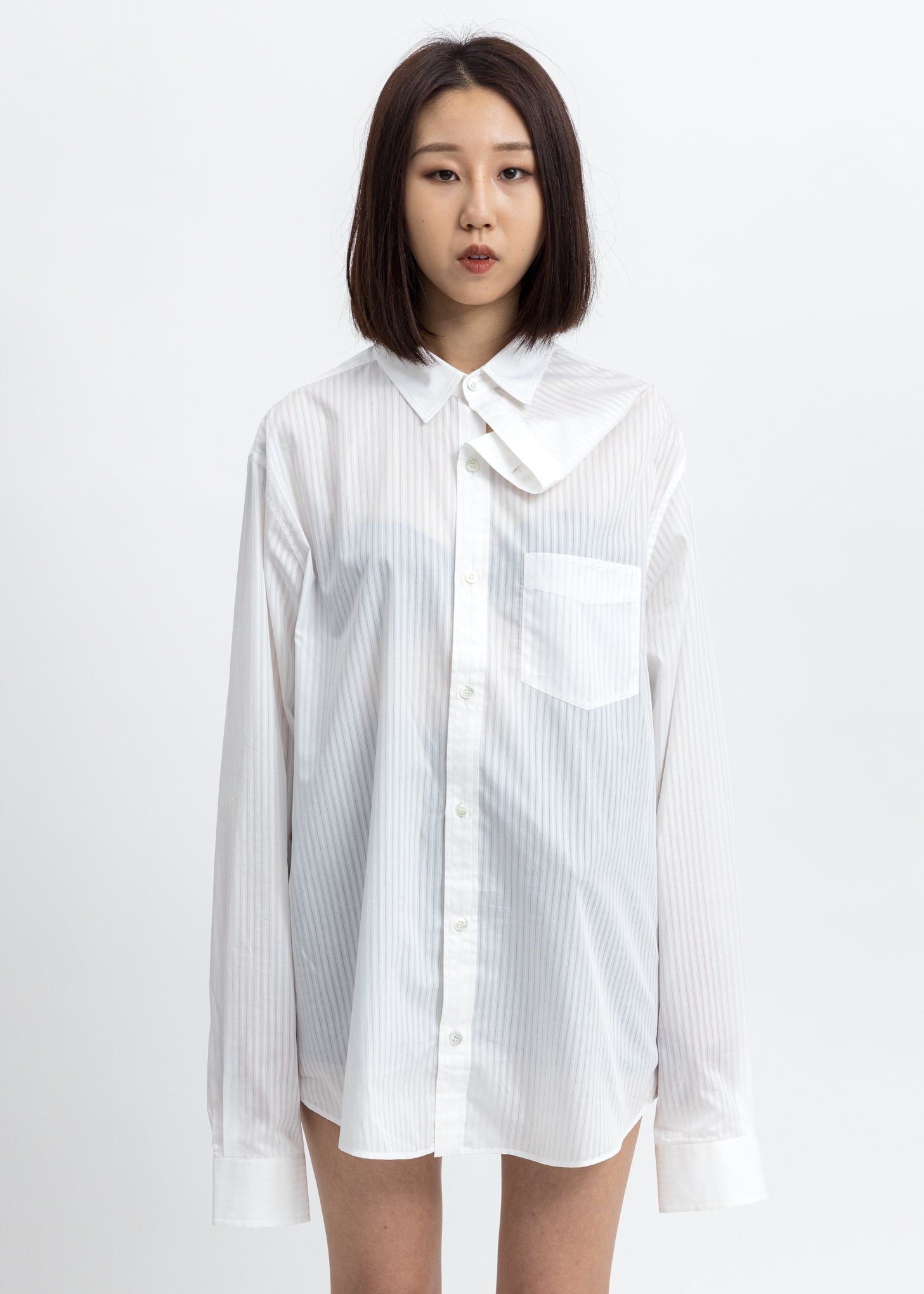 White Asymmetric Collar Shirt – 017 Shop