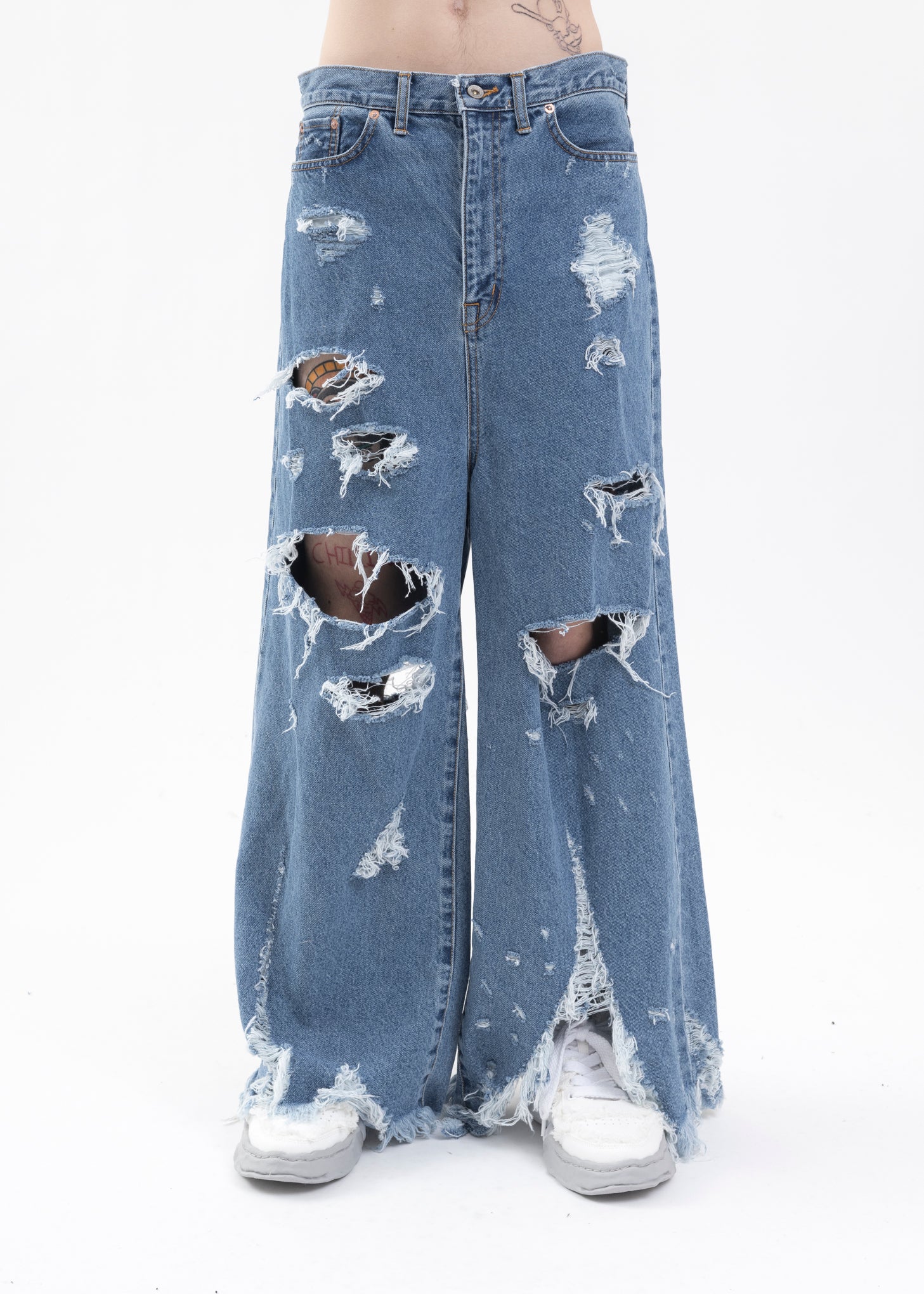 INDIGO DESTROYED DENIM PANTS – 017 Shop