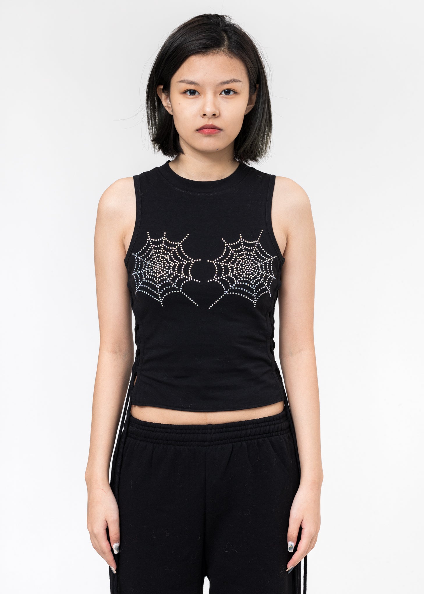 Black 'Cobwebs' Sexy Top with Rainbow Crystals – 017 Shop