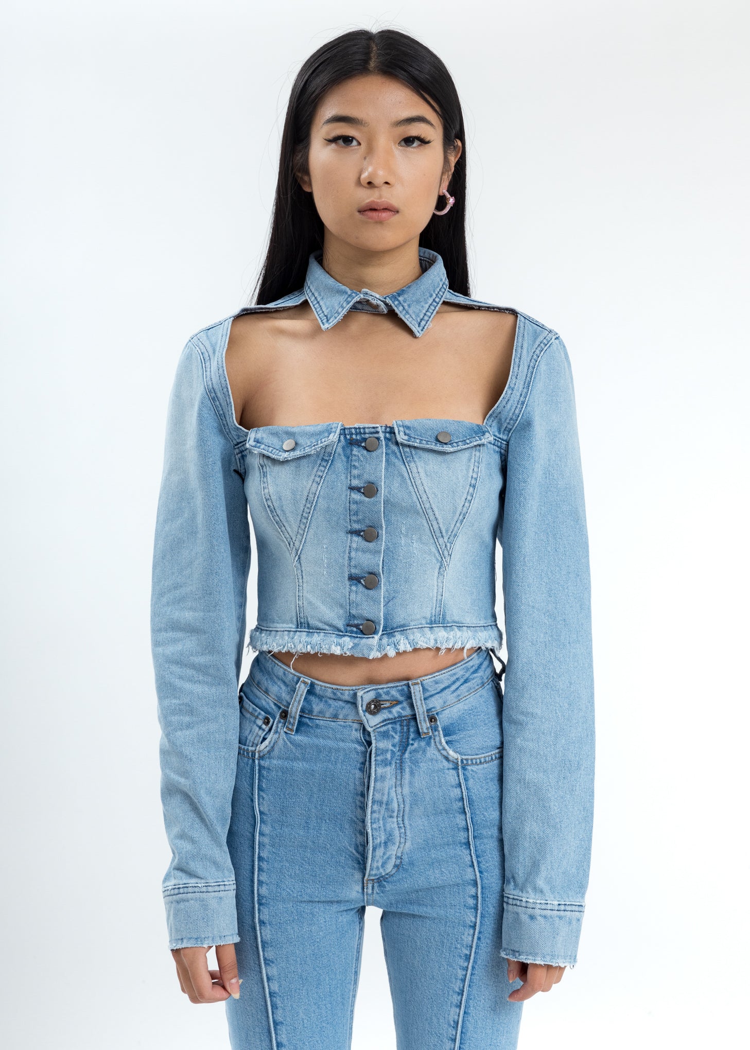 Blue Denim Cut Out Top – 017 Shop