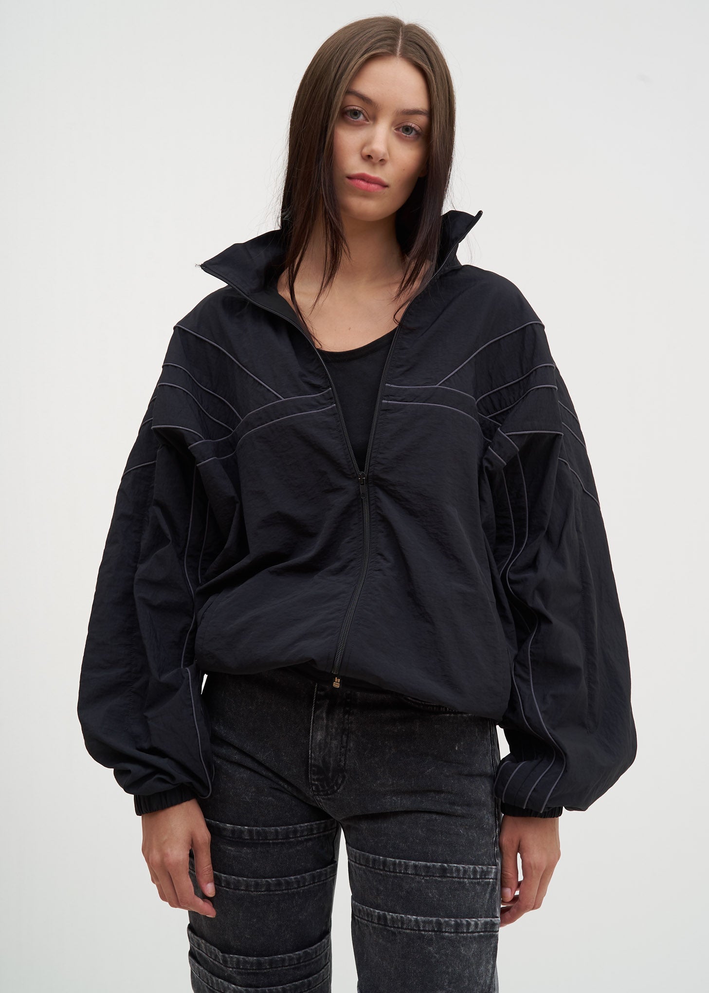 Black Clipped Shoulder Track Jacket – 017 Shop